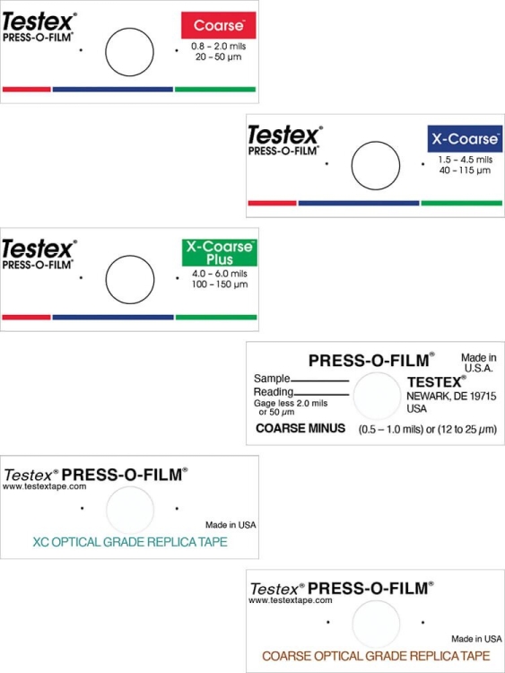 Testex Press-O-Film Replica Tapes Grades X-Coarse Plus Coarse